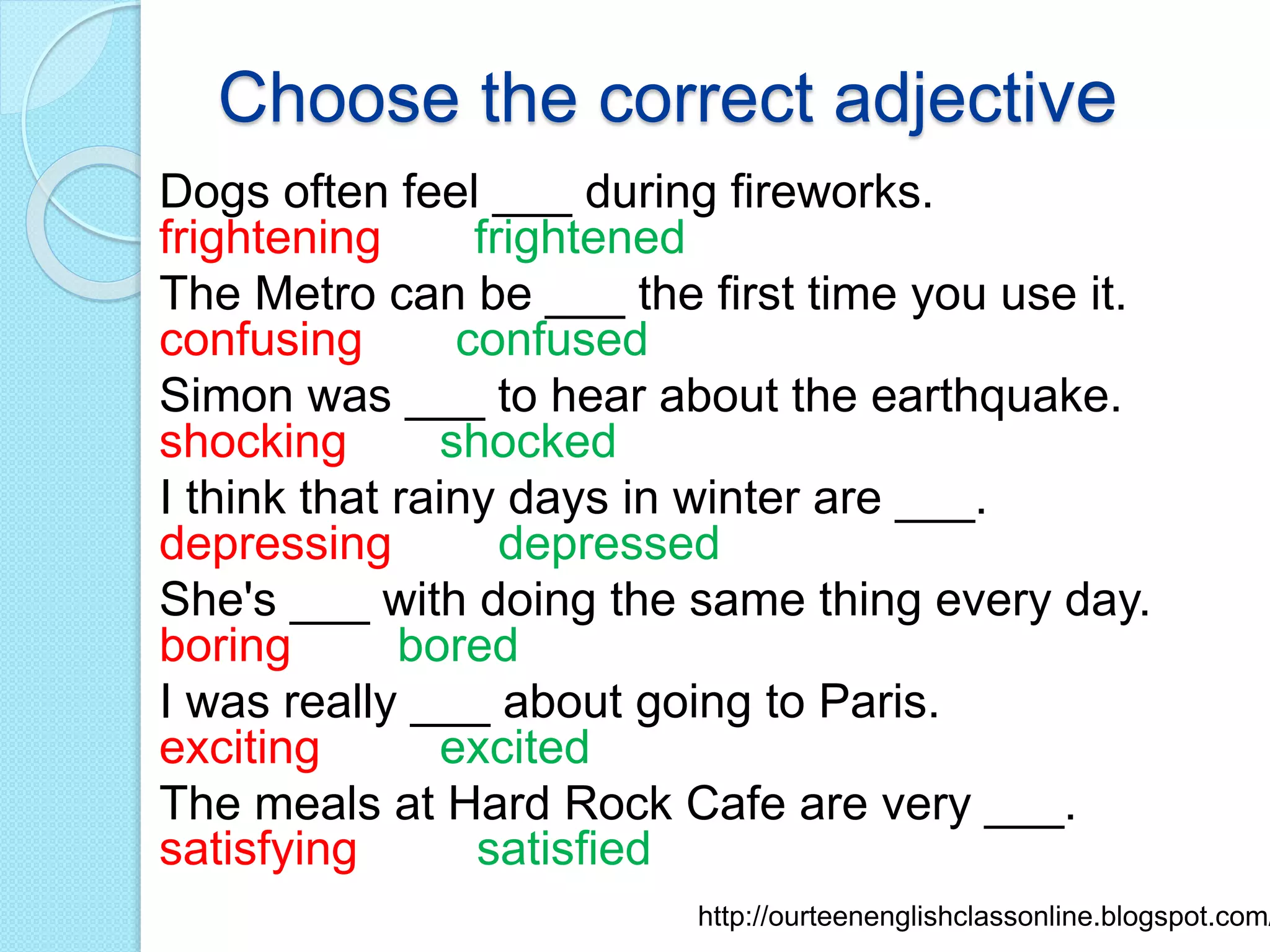 Adjectives ending in ed, -ing | PPTX
