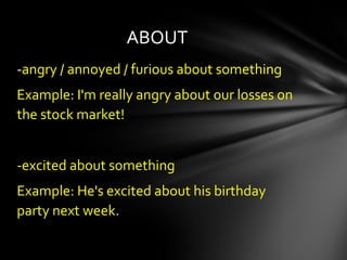 Adjectives followed by a preposition teacher's resource | PPT