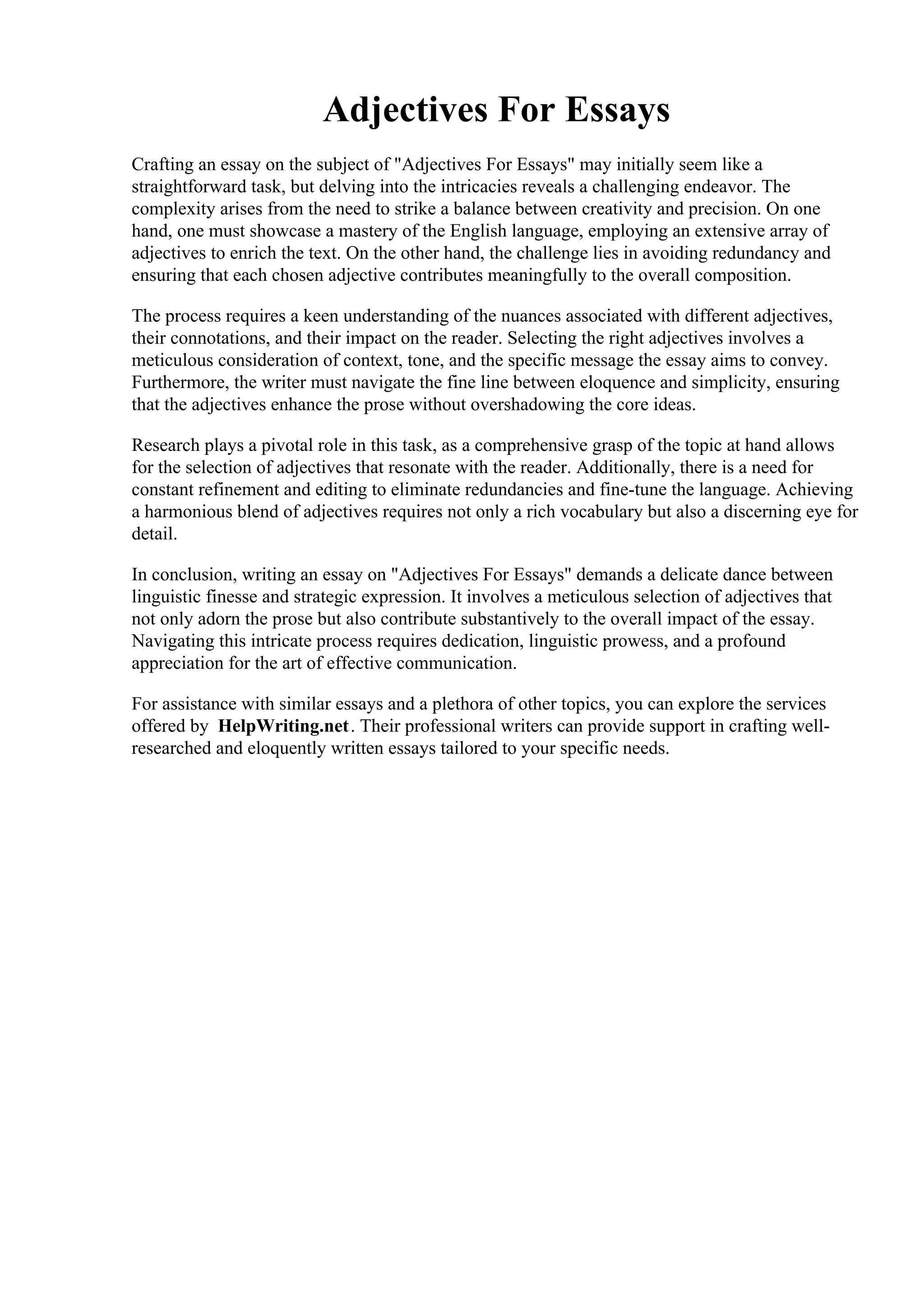 Adjectives For Essays. 40 Adjectives, Definition and Example Sentences ...