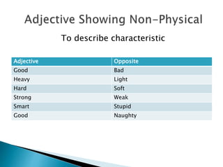 Adjective Showing Physical and Non Physiscal | PPT