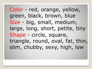 Adjectives lesson | PPTX
