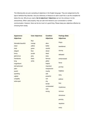 Adjectives list | PDF