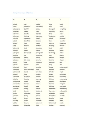 Adjective List A Z