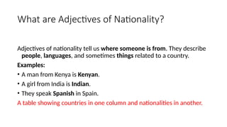 Adjectives of Nationality for year 4 students | PPTX