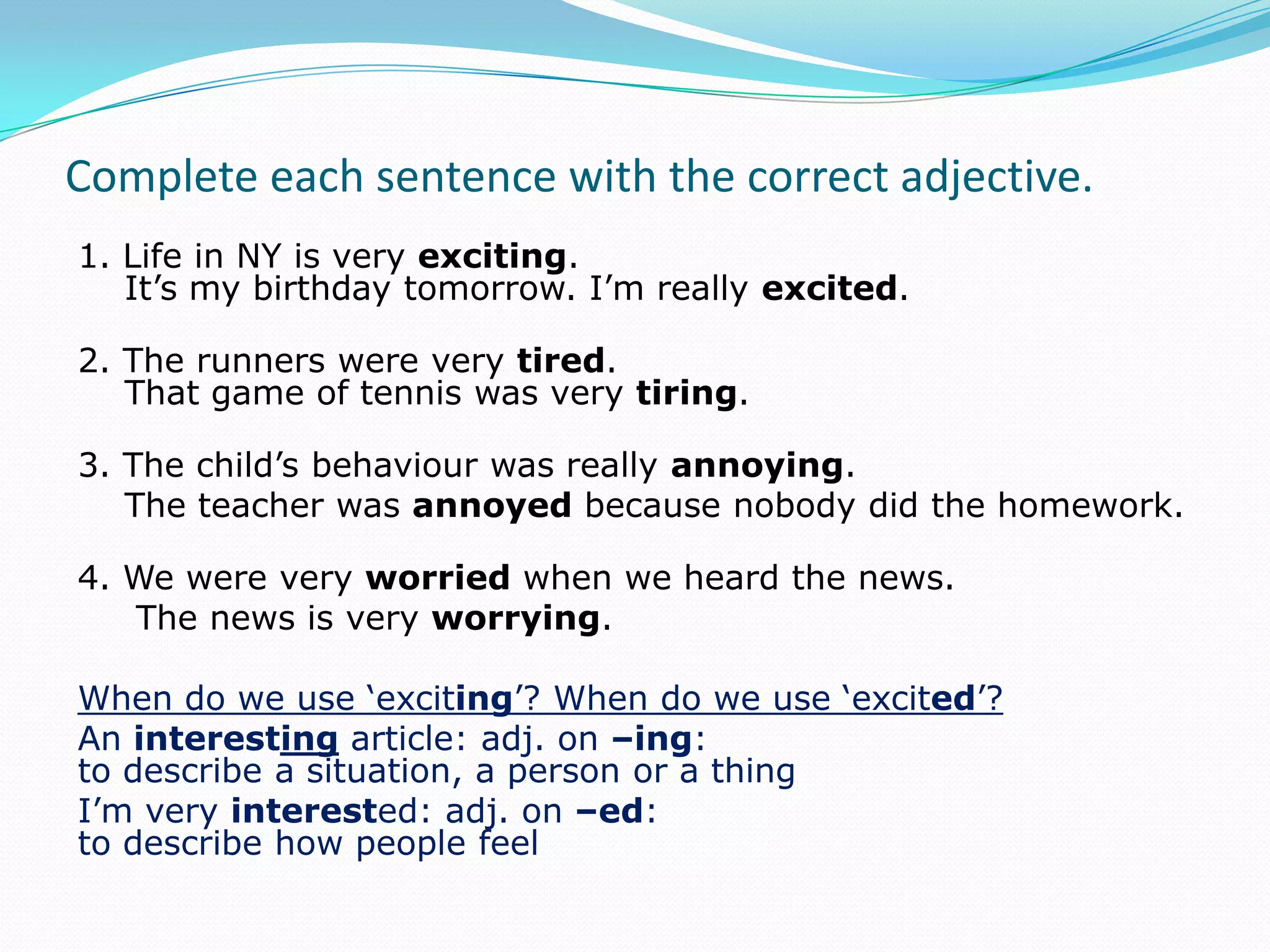 Adjectives on -ed or -ing (excited/exciting) | PPTX