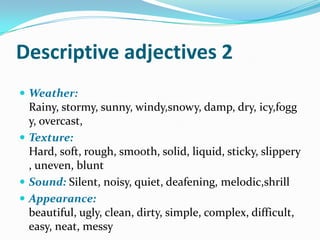Adjectives to describe places | PPTX