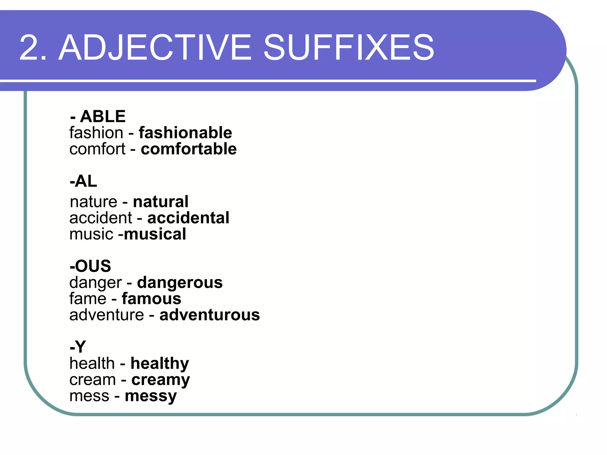 ADJECTIVE SUFFIXES | PPT