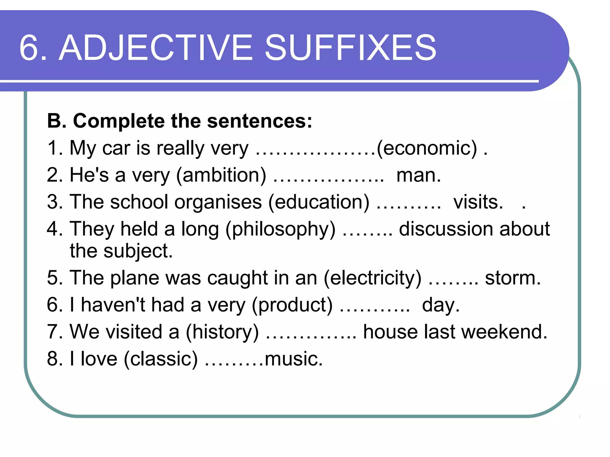 ADJECTIVE SUFFIXES | PPT