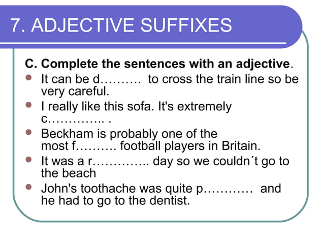 ADJECTIVE SUFFIXES | PPT | Programming Languages | Computing
