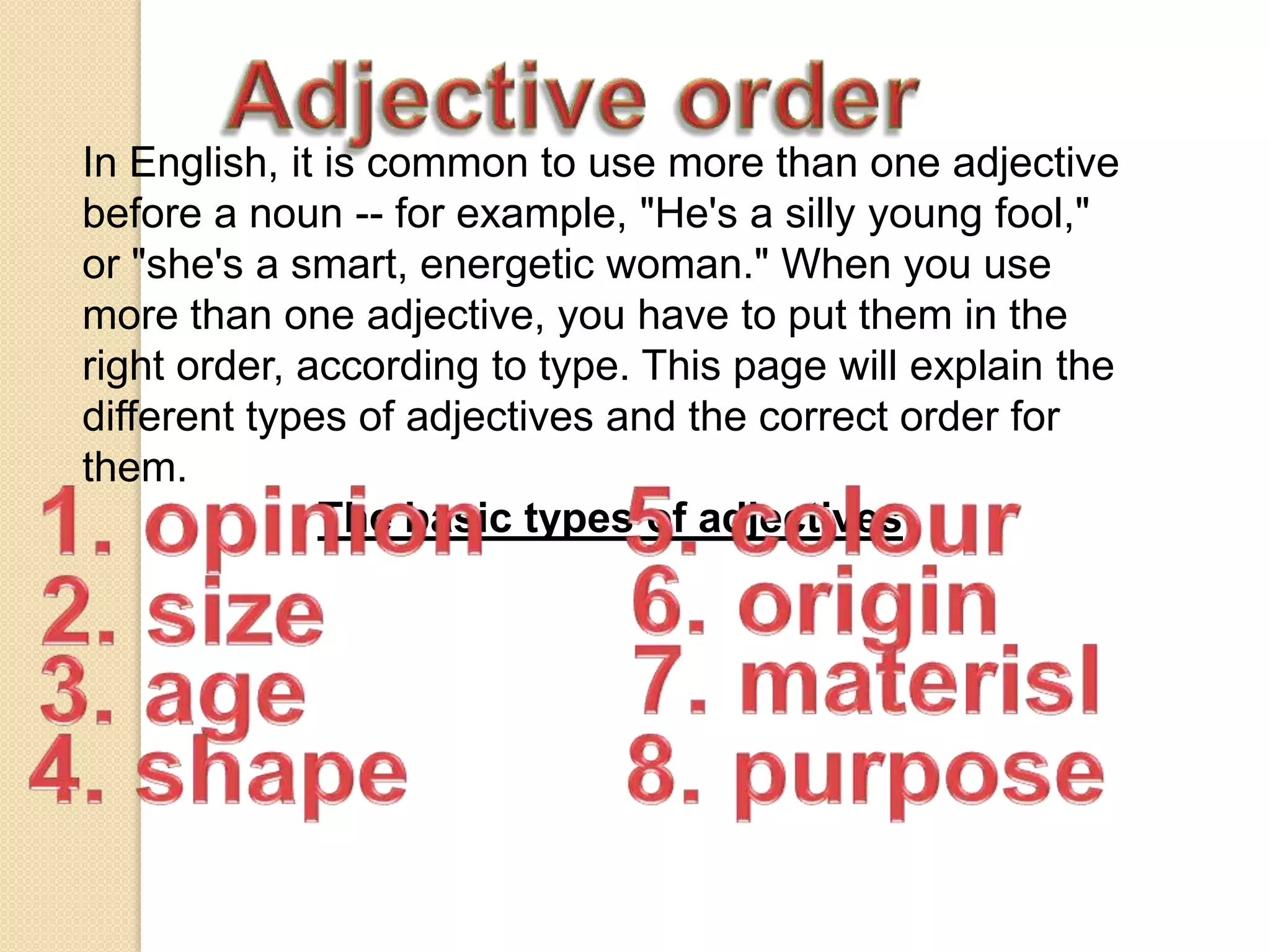 Adjectives usages | PPTX