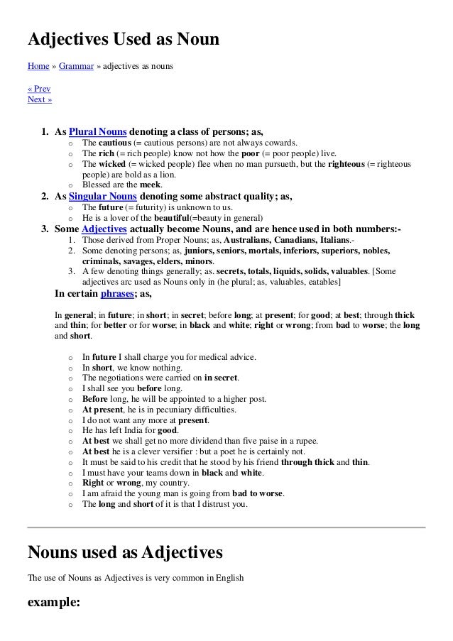 Adjectives Used As Noun Adjectives Used As Noun