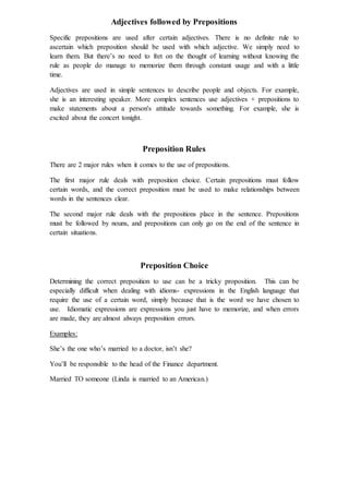 Adjectives with prepositions | PDF