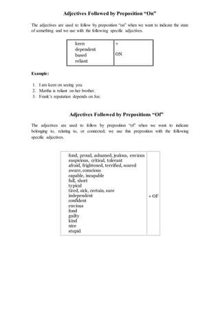Adjectives with prepositions | PDF