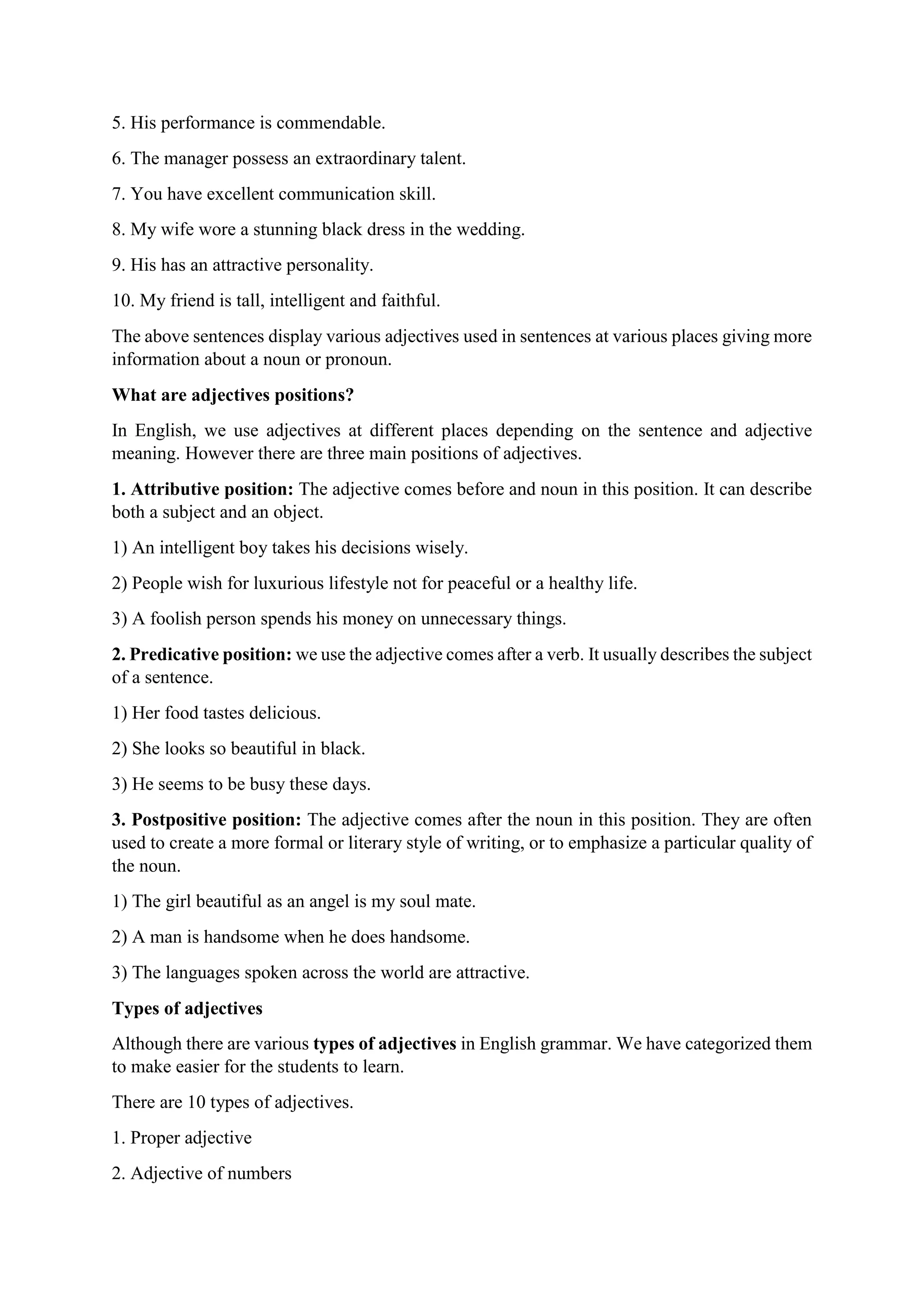 Adjective Usage and Examples | PDF