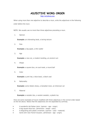 Adjective Order 2nd ESO Bil | PDF