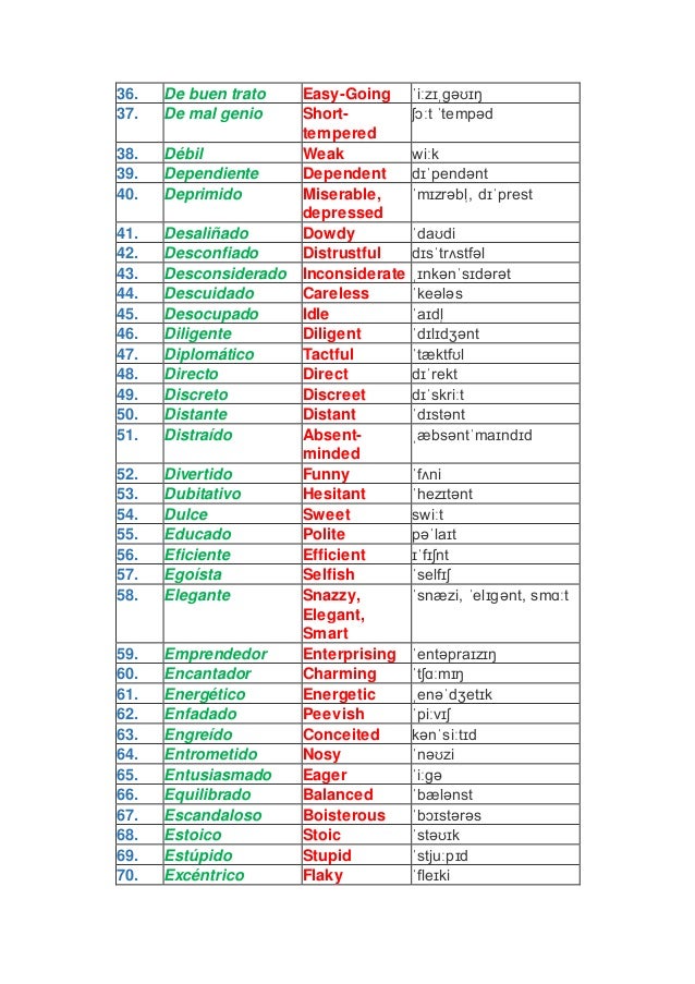 Adjetivos de personalidad (inglés)
