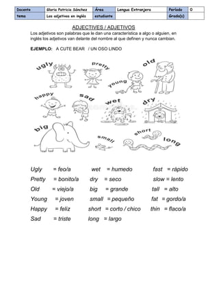 ADJETIVOS INGLES.pdf actividades intyeractivas para desarrollar | PDF