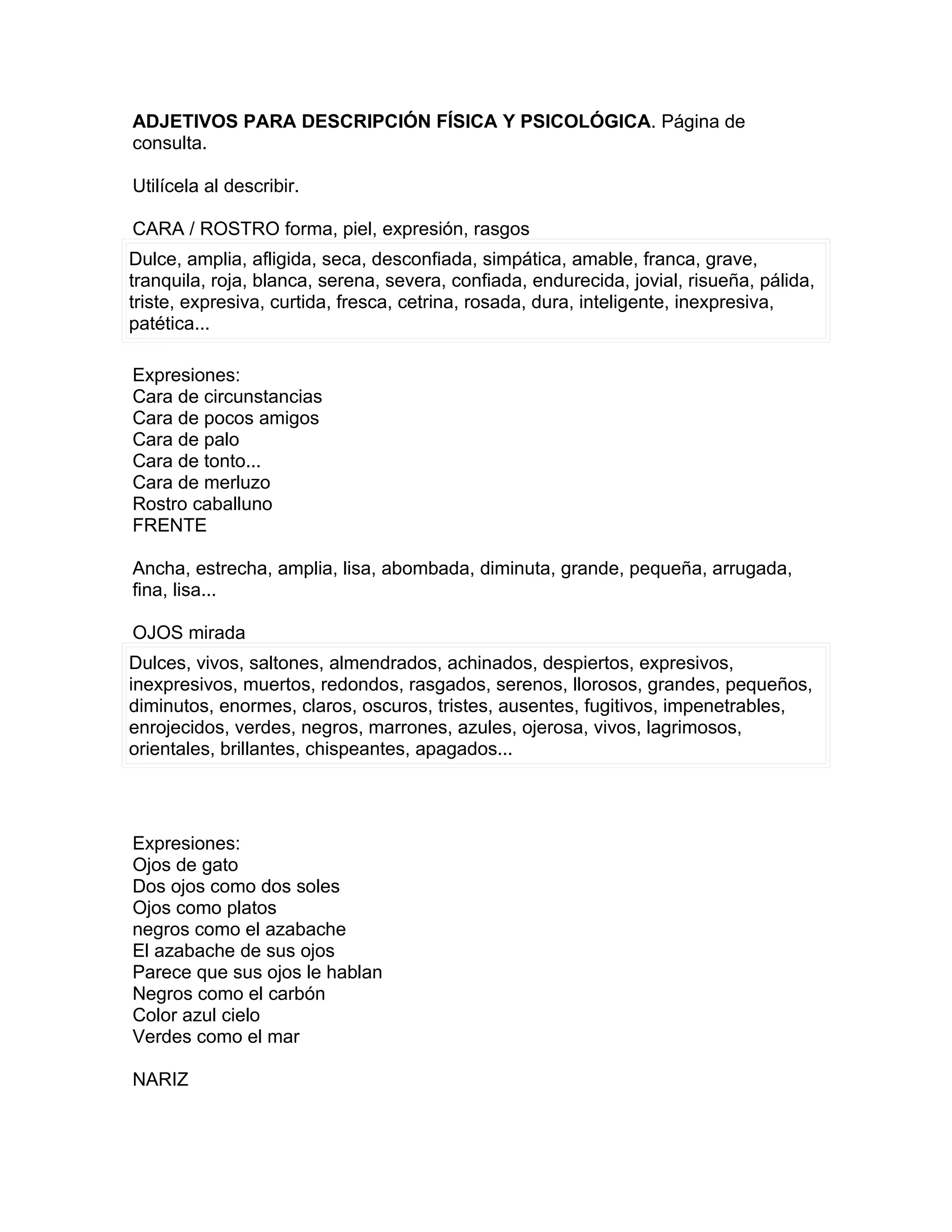 Vocabulario para describir a personas. | DOC