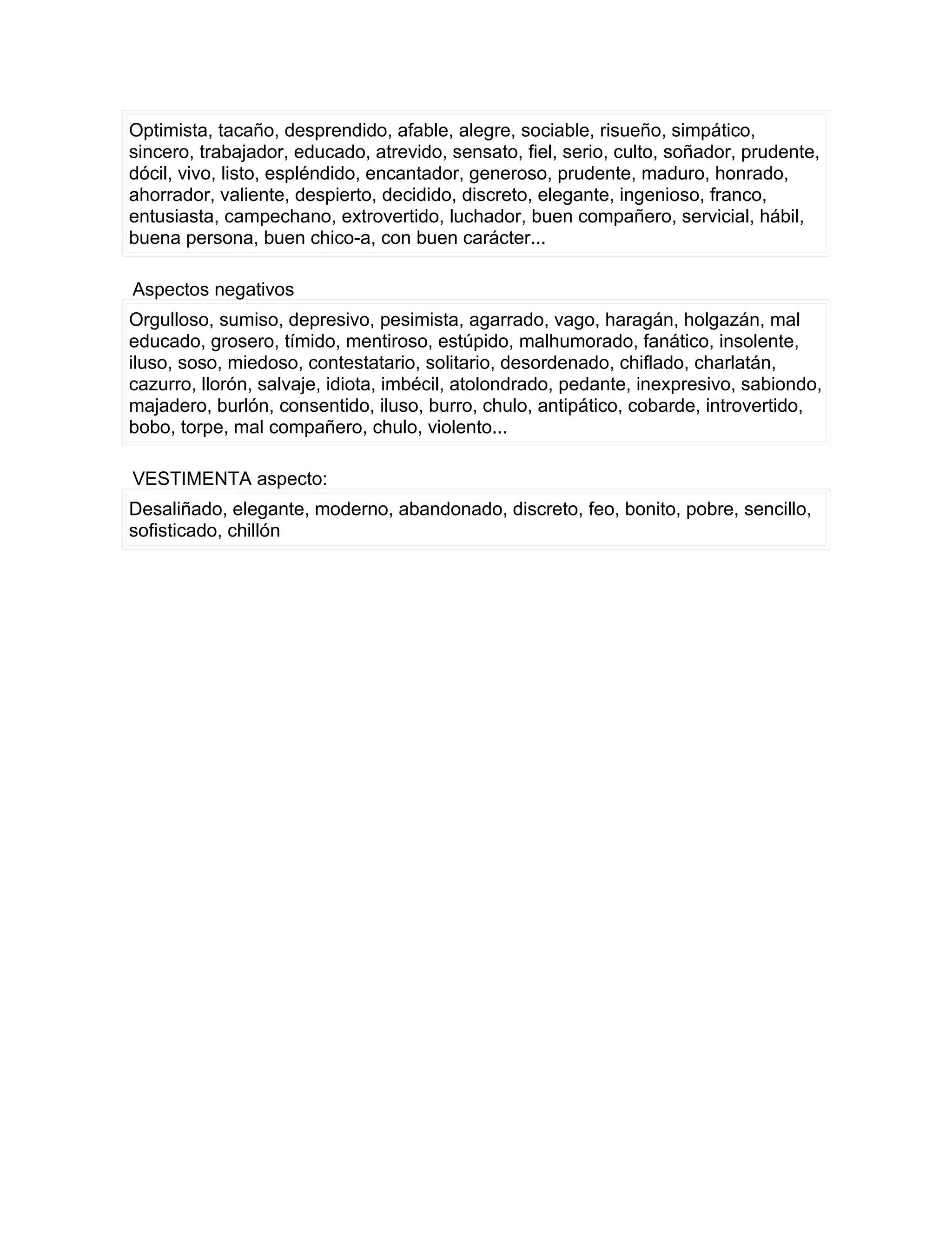 Vocabulario para describir a personas. | DOC