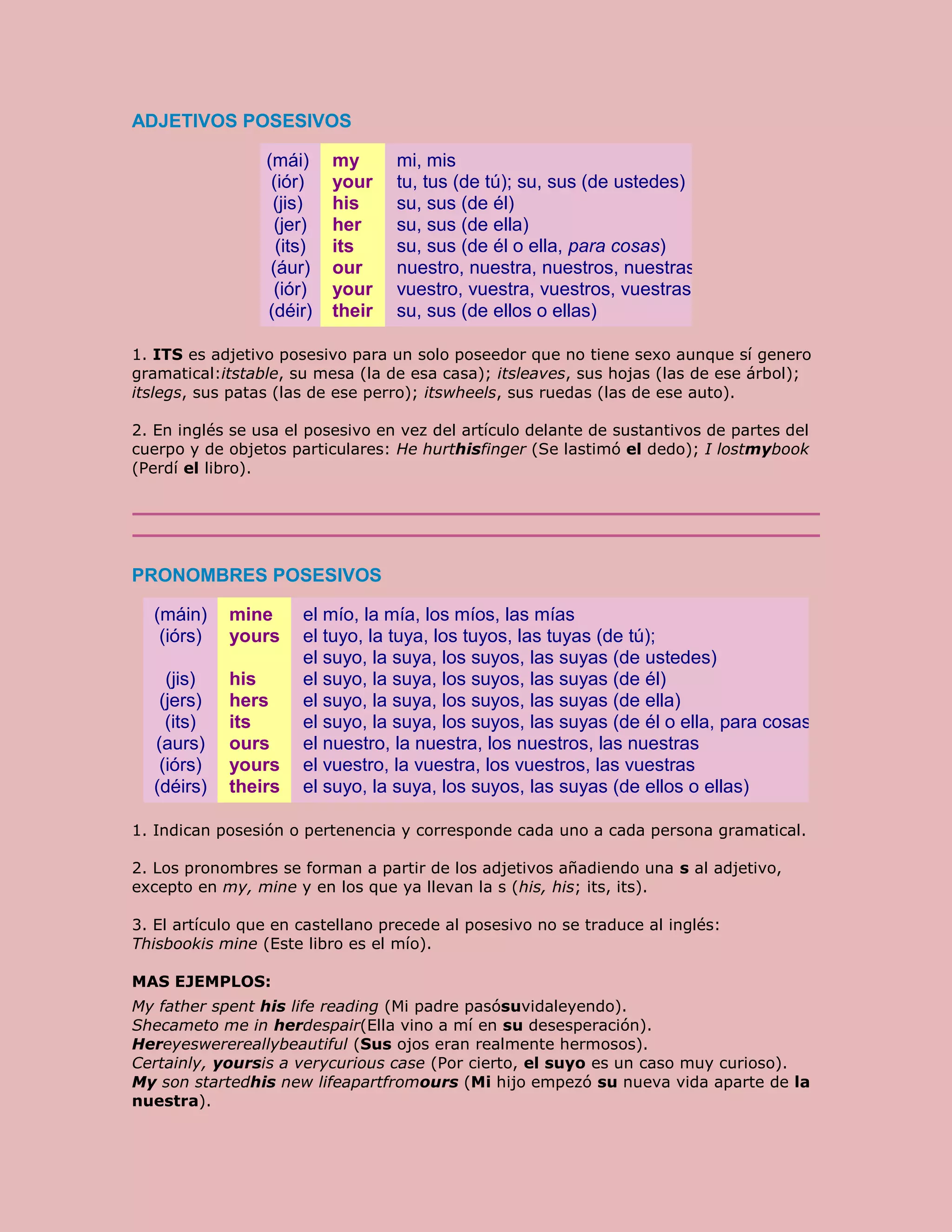 Adjetivos Posesivos | DOCX