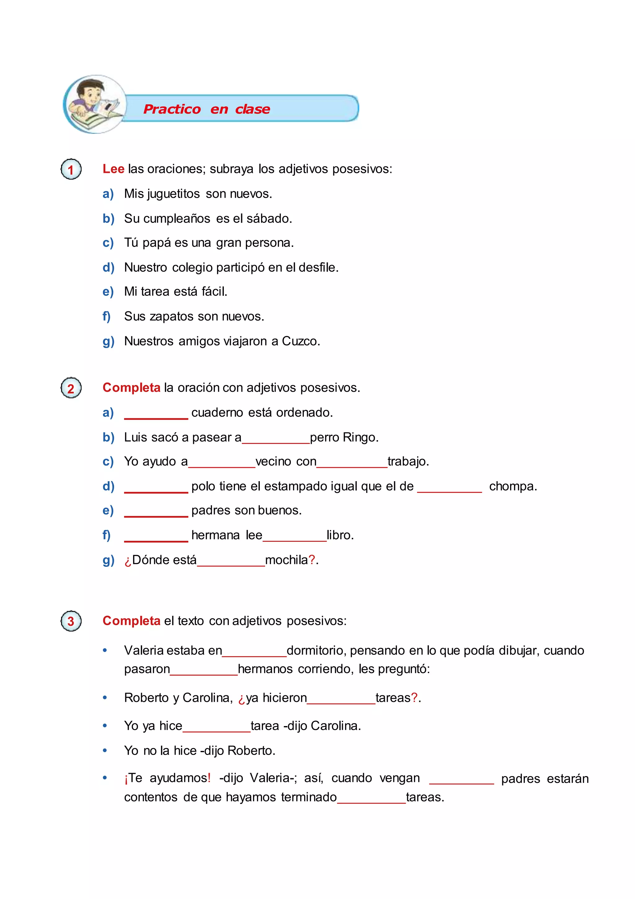 Oraciones Con Sustantivos Posesivos