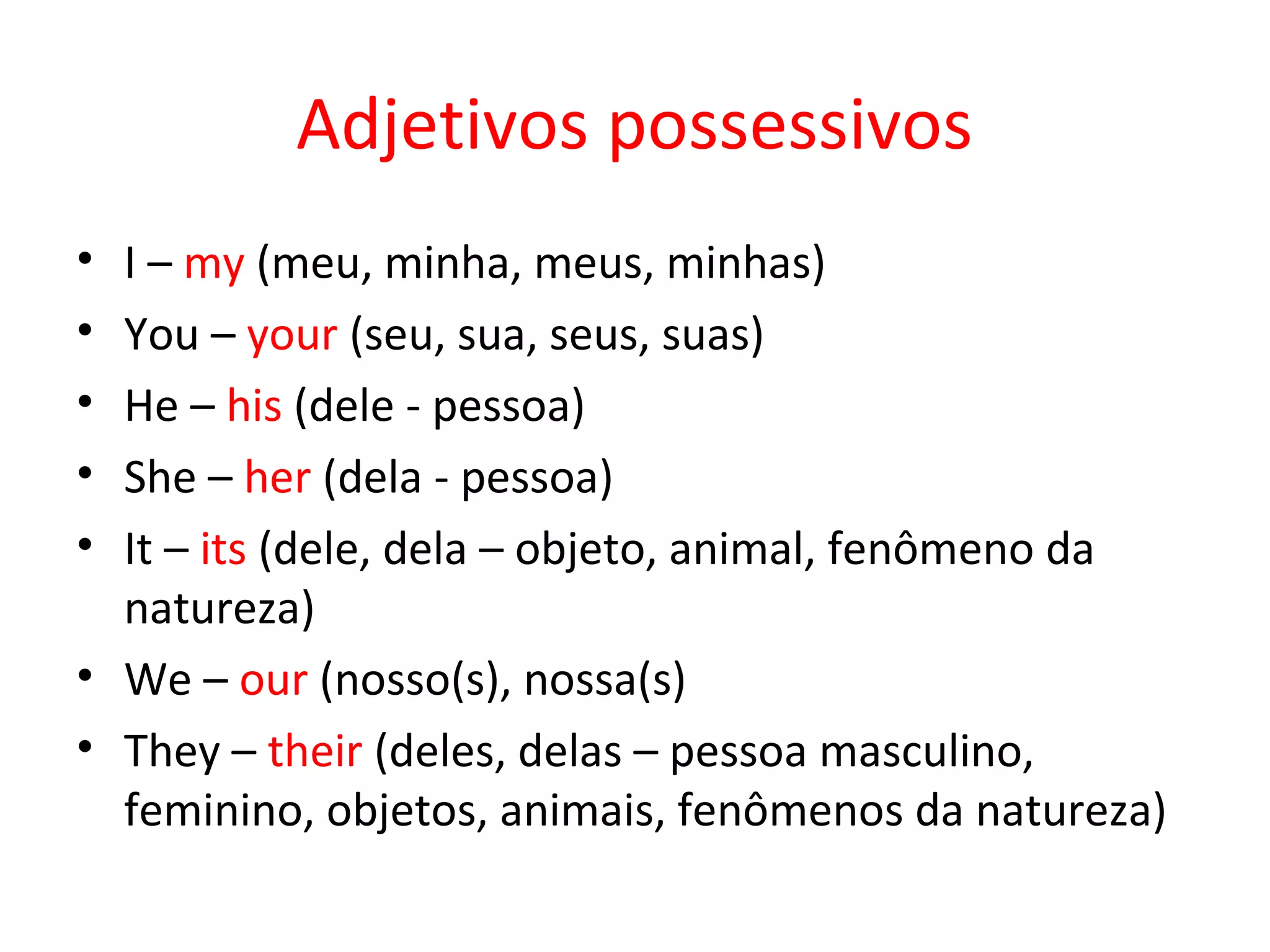 Adjetivos possessivos | PPT