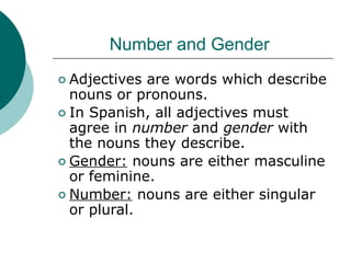 Adj-Noun agreement for gender and number - Spanish | PPTX