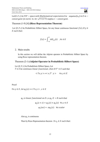 Adjoint operator in probabilistic hilbert space | PDF