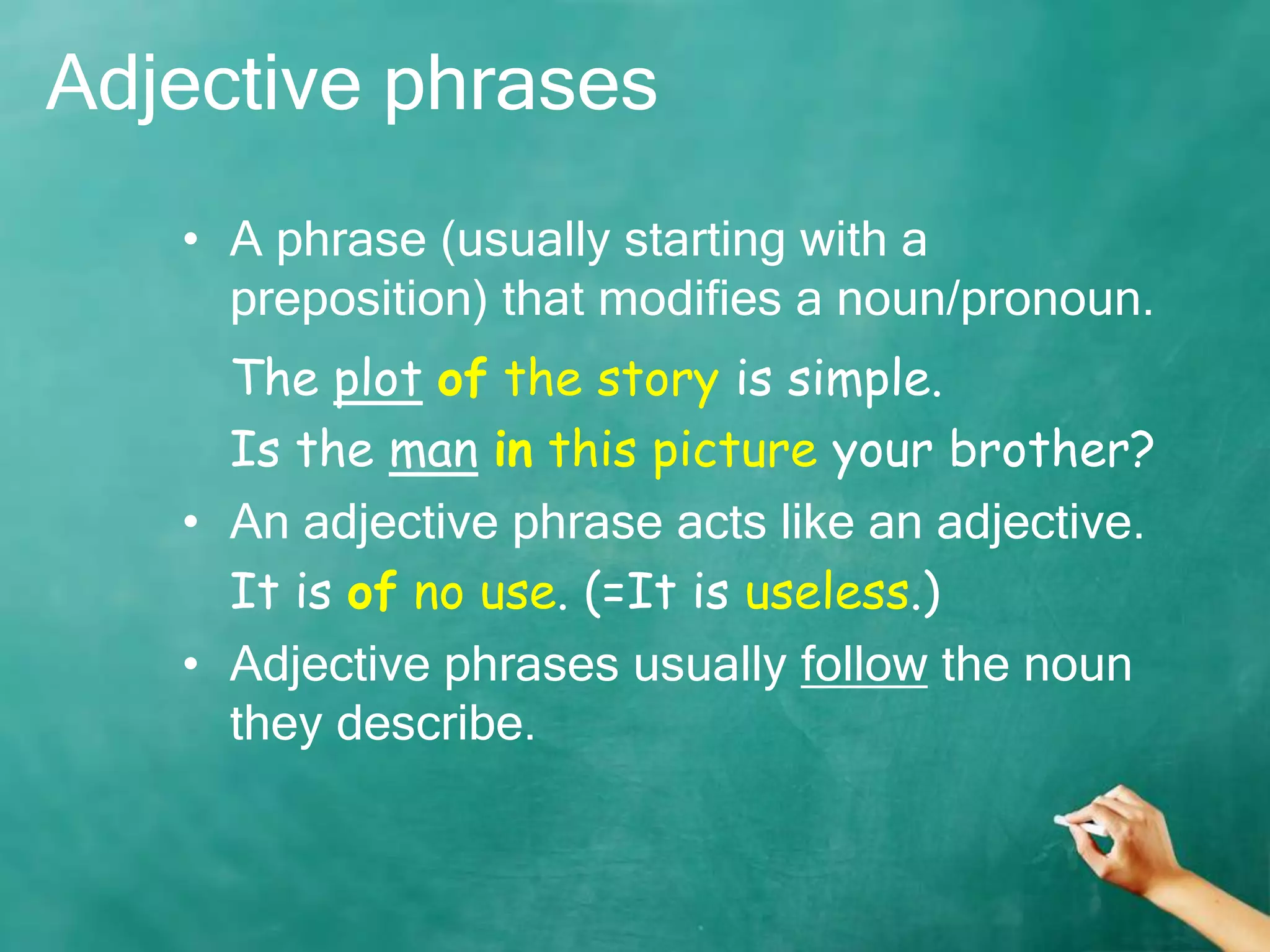 Adj & prep phrases in description | PPTX