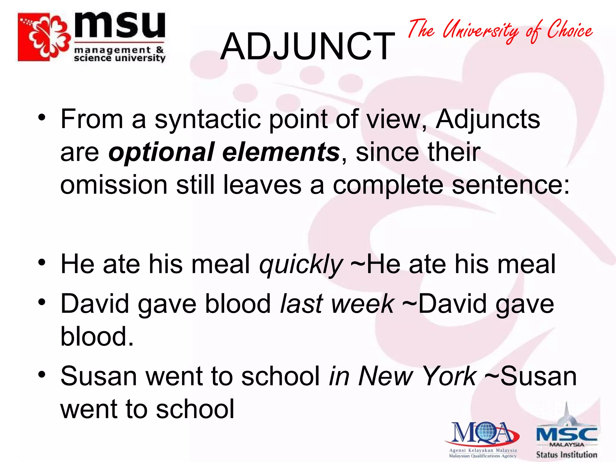 Adjunct and aspectual auxiliary | PPT