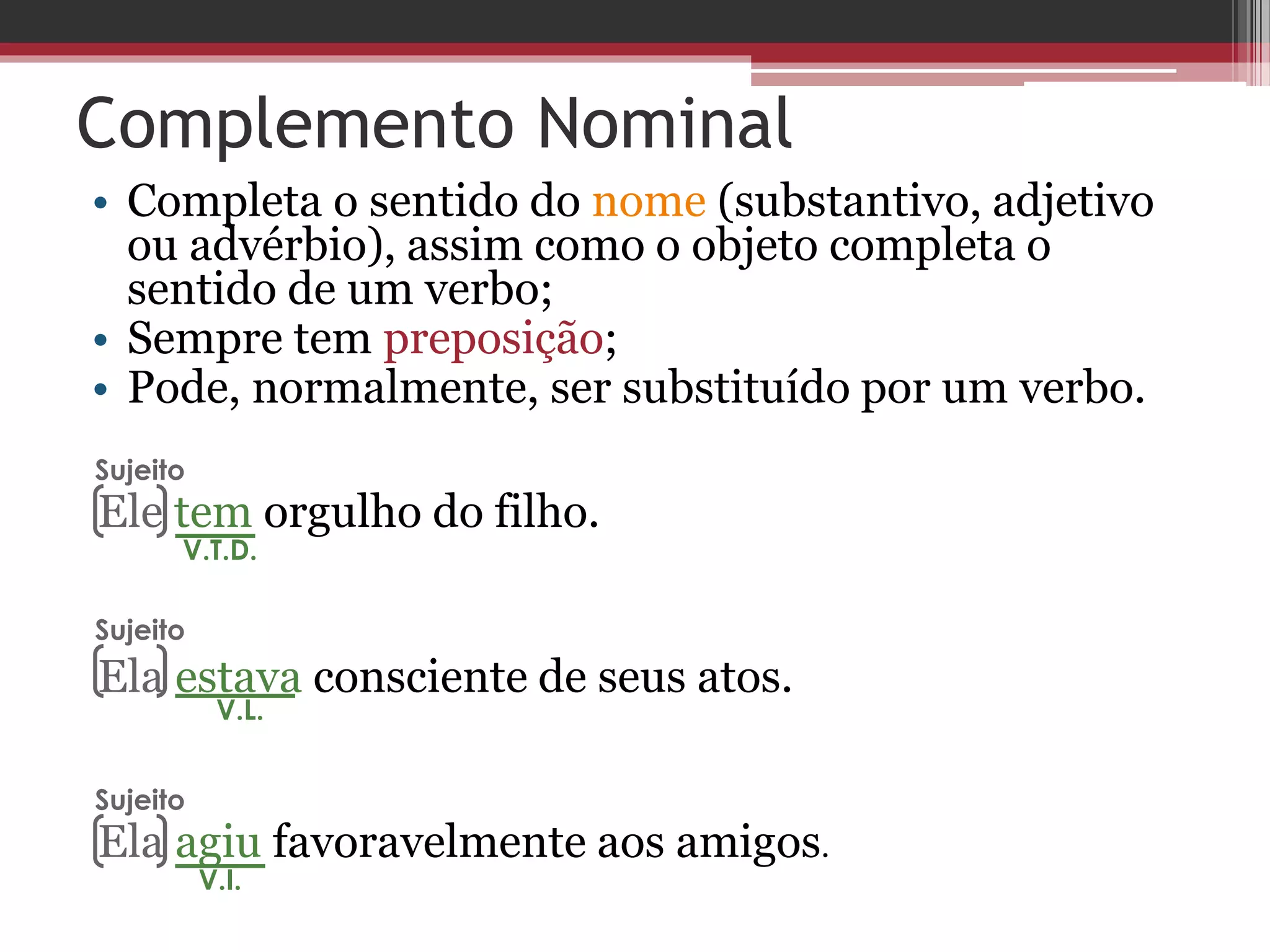 Adjunto adverbial, Adjunto adnominal e Complemento Nominal | PPT
