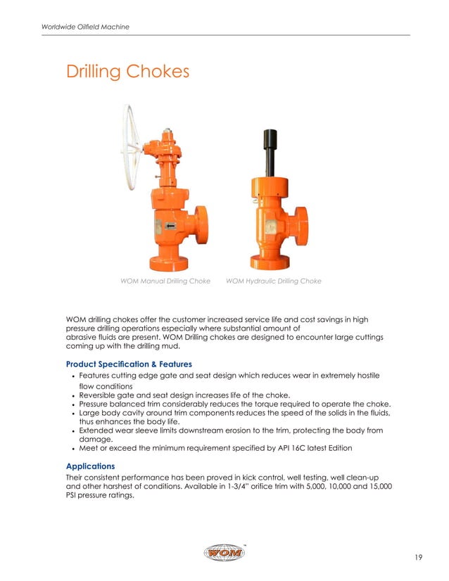 Adjustable Chokes, Adjustable Chokes Oilfield Equipment - WOM Group | PDF