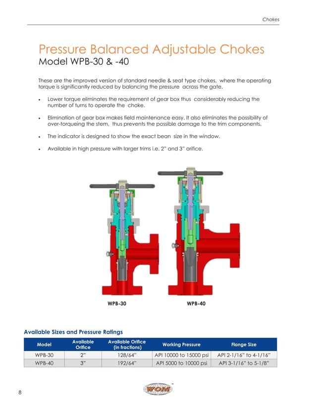 Adjustable Chokes, Adjustable Chokes Oilfield Equipment - WOM Group | PDF