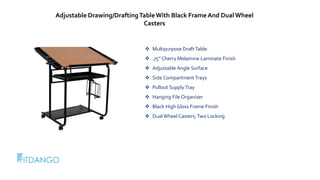 Adjustable drawing drafting table with black frame and dual wheel ...