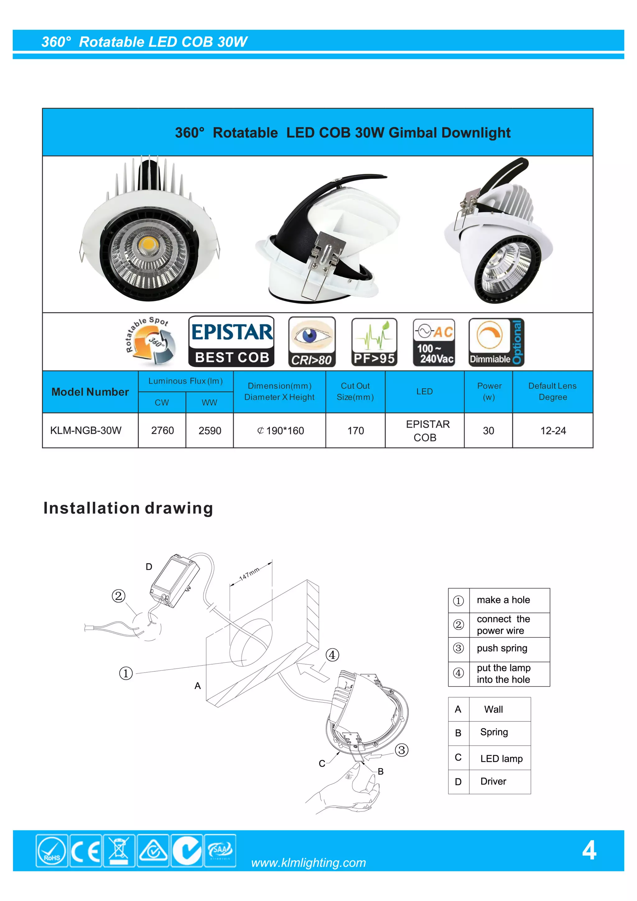Adjustable led gimbal shop downlight | KLM LIGHTING | PDF