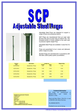 Adjustable steel props leaflet | DOC