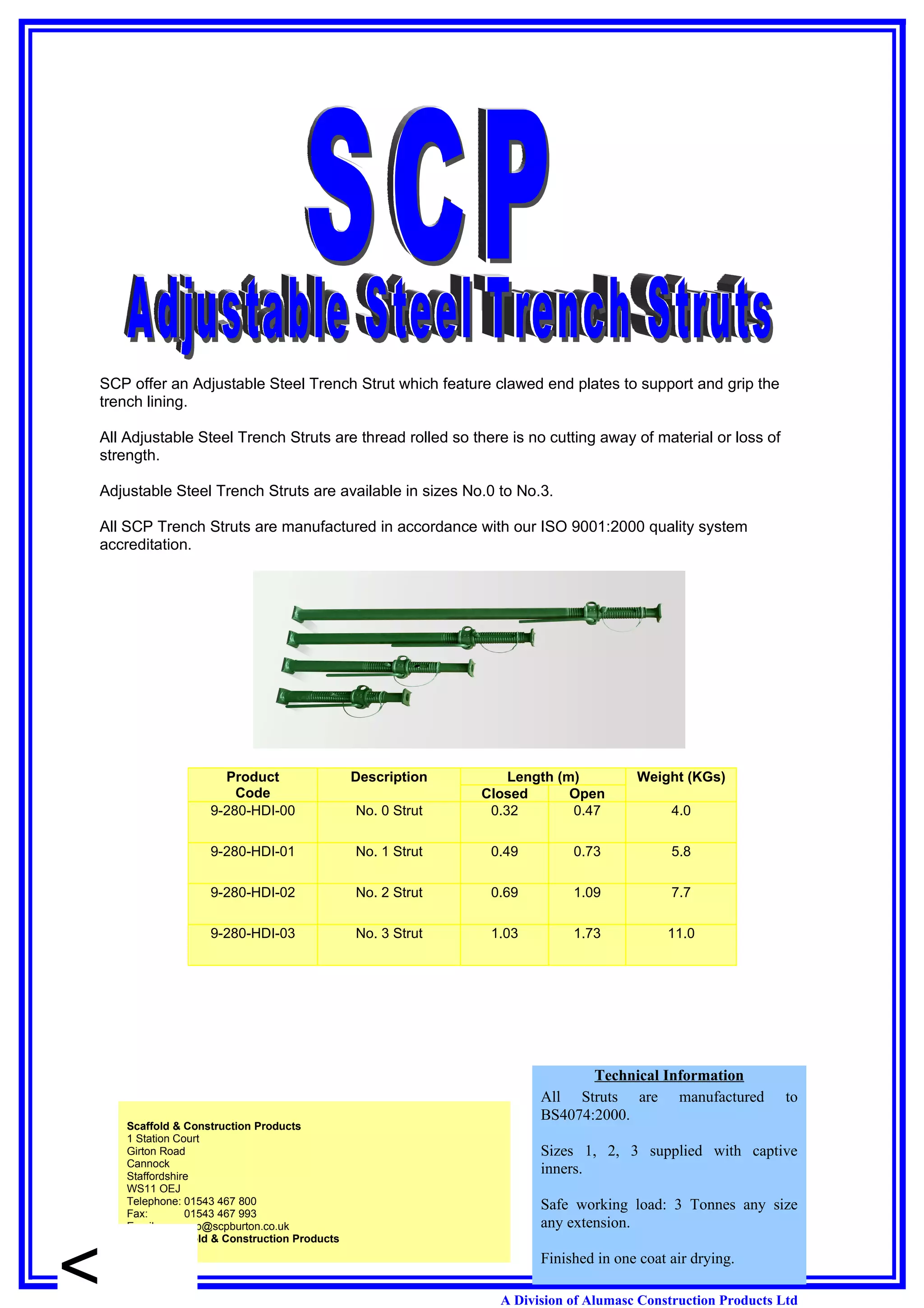 Adjustable steel trench struts leaflet | DOC