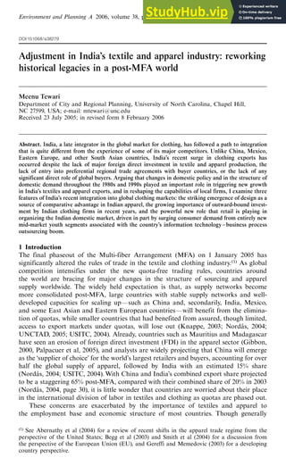 Adjustment In India S Textile And Apparel Industry Reworking Historical ...