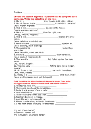 Adj worksheet | DOC