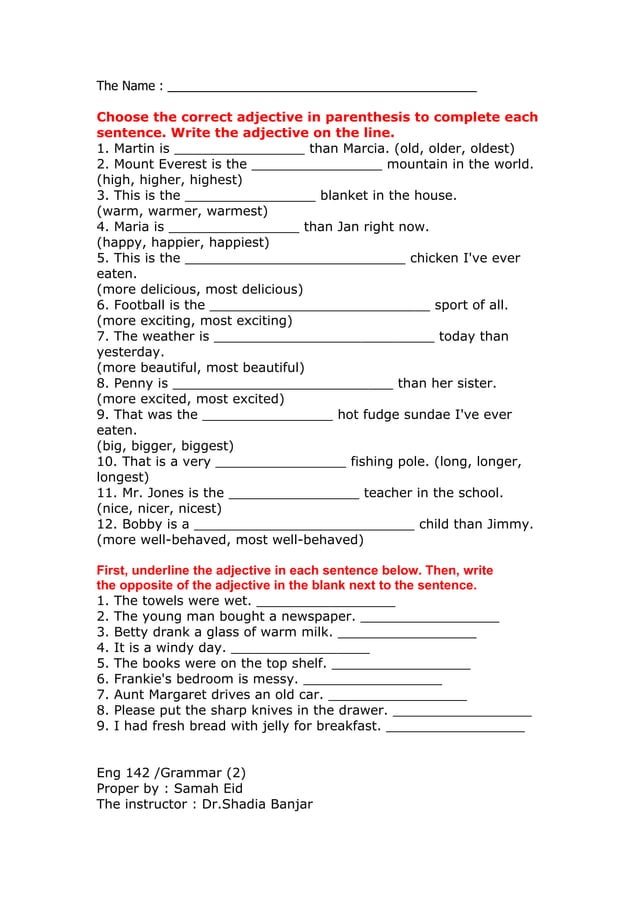 Adj worksheet | DOC