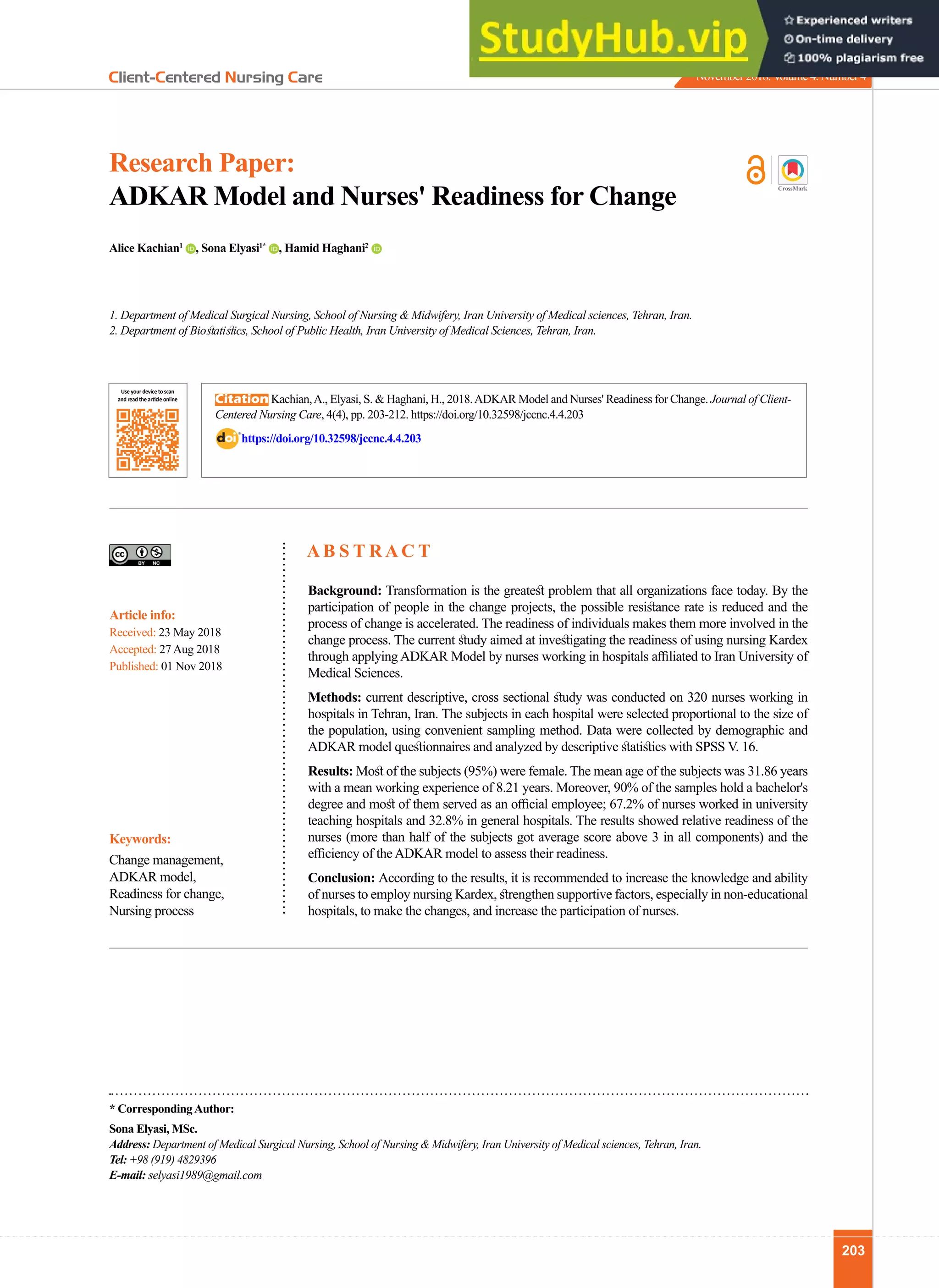 ADKAR Model And Nurses Readiness For Change | PDF