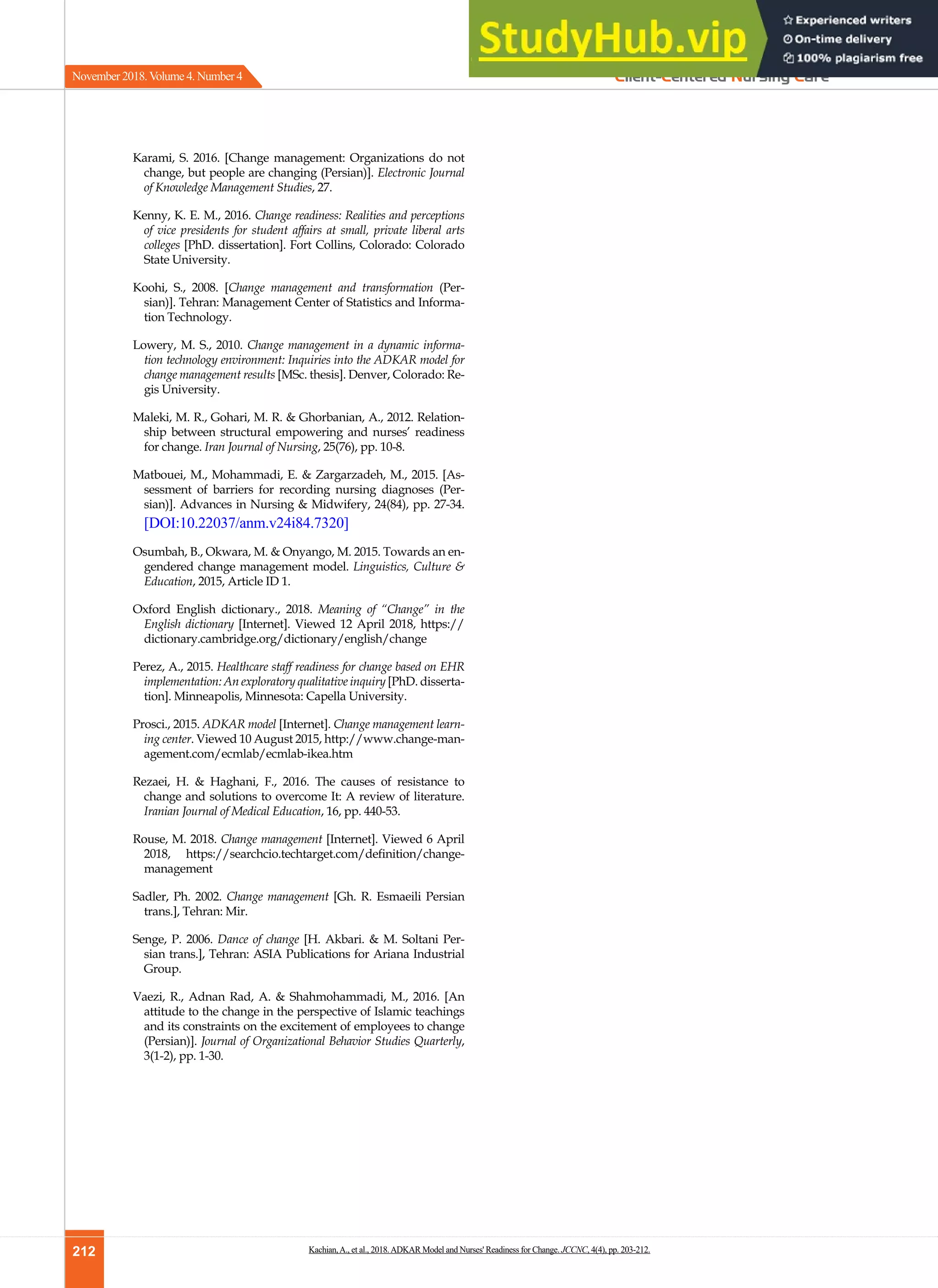 ADKAR Model And Nurses Readiness For Change | PDF