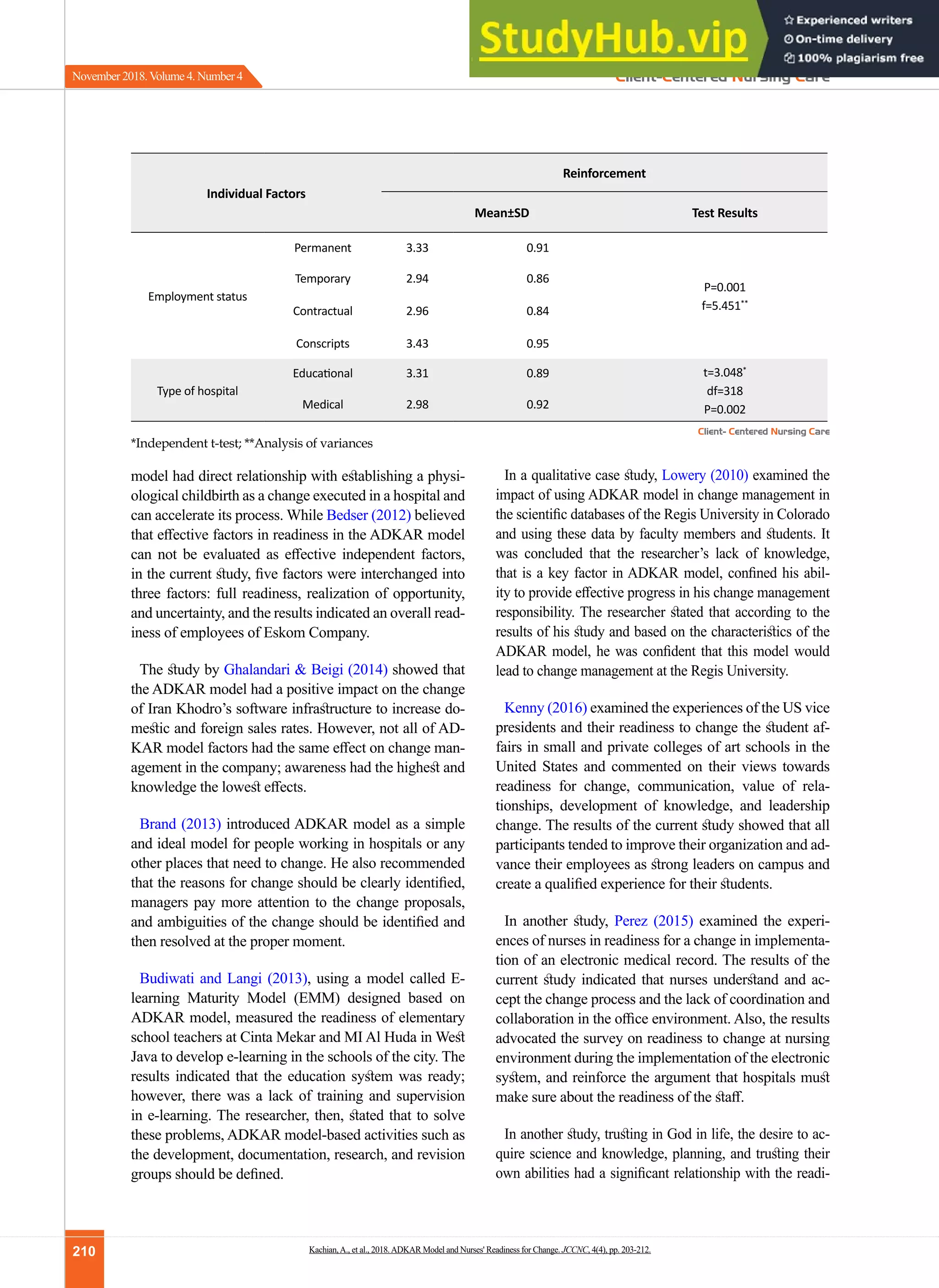 ADKAR Model And Nurses Readiness For Change | PDF