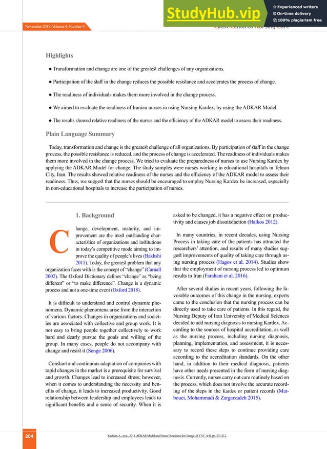 ADKAR Model And Nurses Readiness For Change | PDF