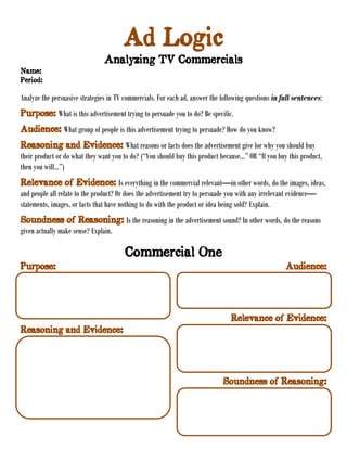 Ad logic worksheet | PDF | Science