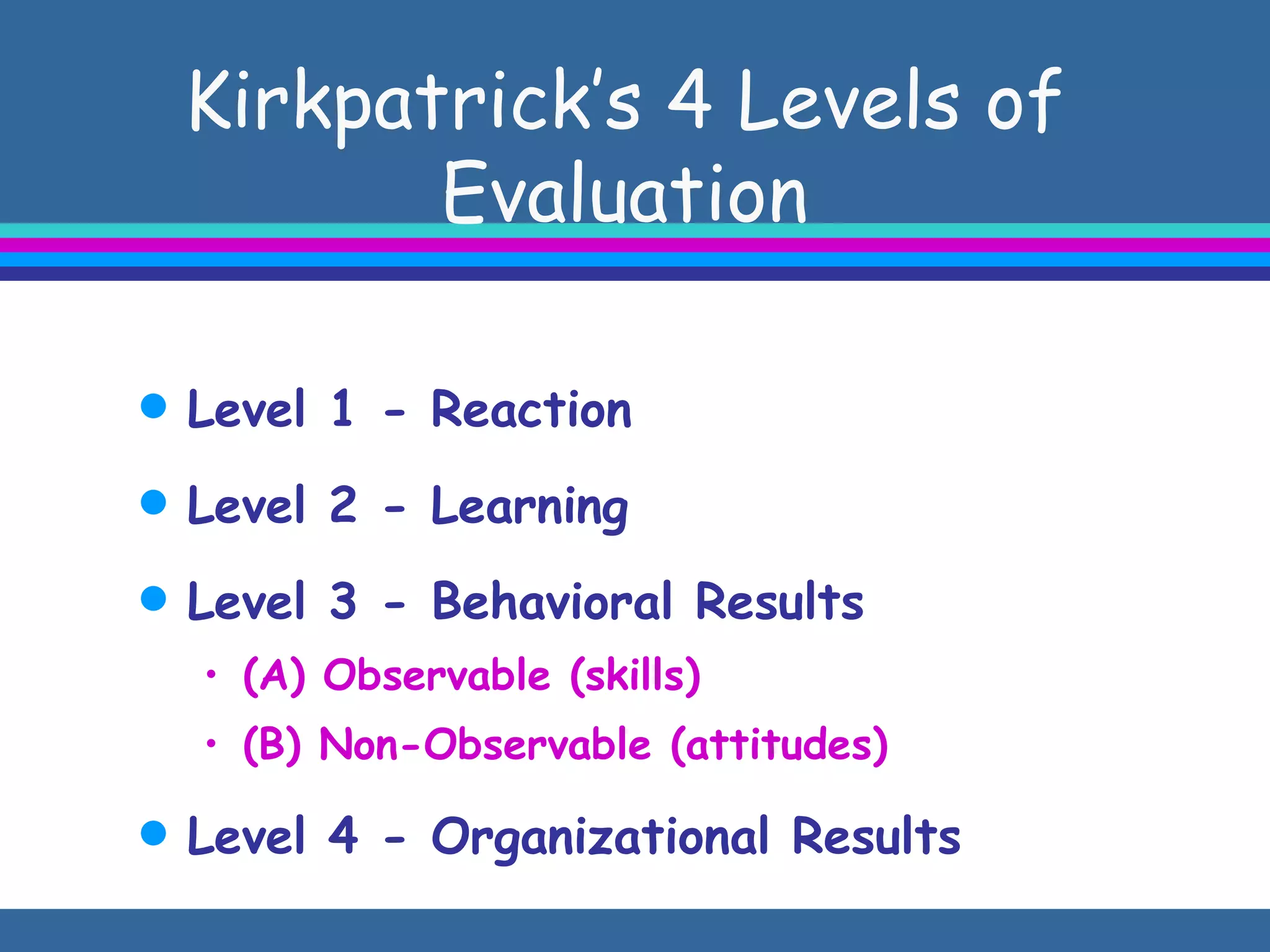 Adlt 606 class 11 kirkpatrick's evaluation model short version | PPT ...