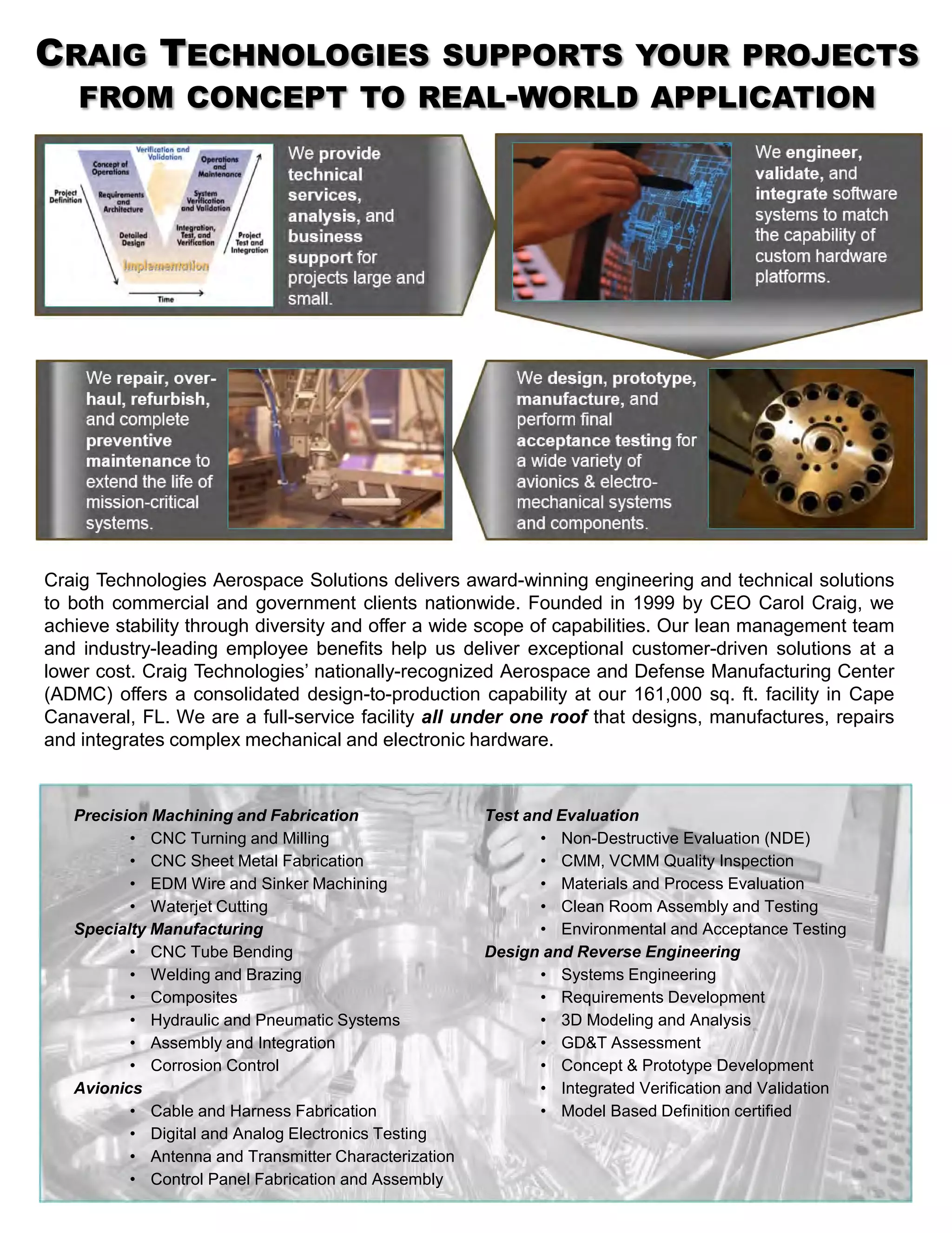 Craig Technologies Aerospace and Defense Manufacturing Center (ADMC) Spec Sheet | PPTX