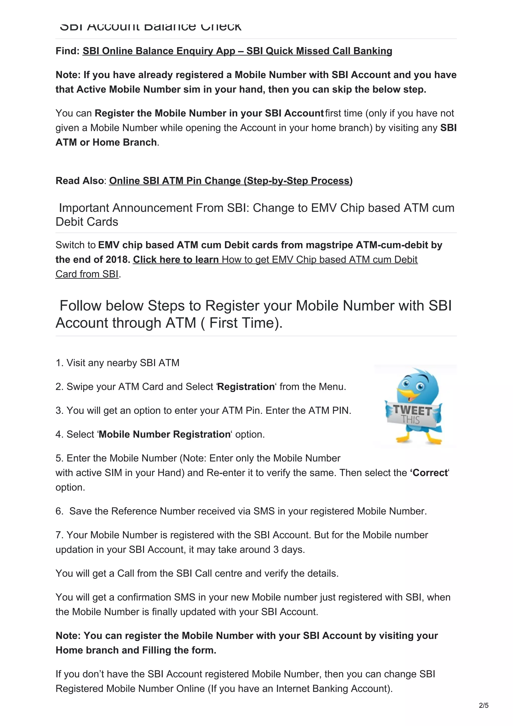 SBI Balance Enquiry [How to register mobile number in SBI] | PDF