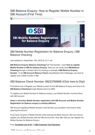 SBI Balance Enquiry [How to register mobile number in SBI] | PDF