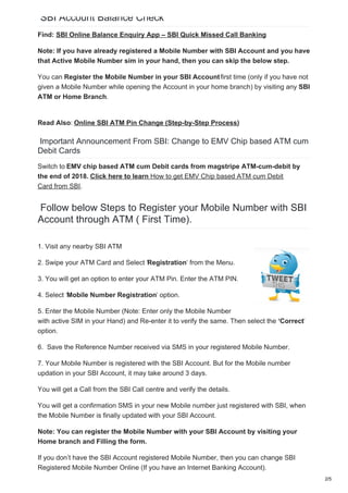 SBI Balance Enquiry [How to register mobile number in SBI] | PDF